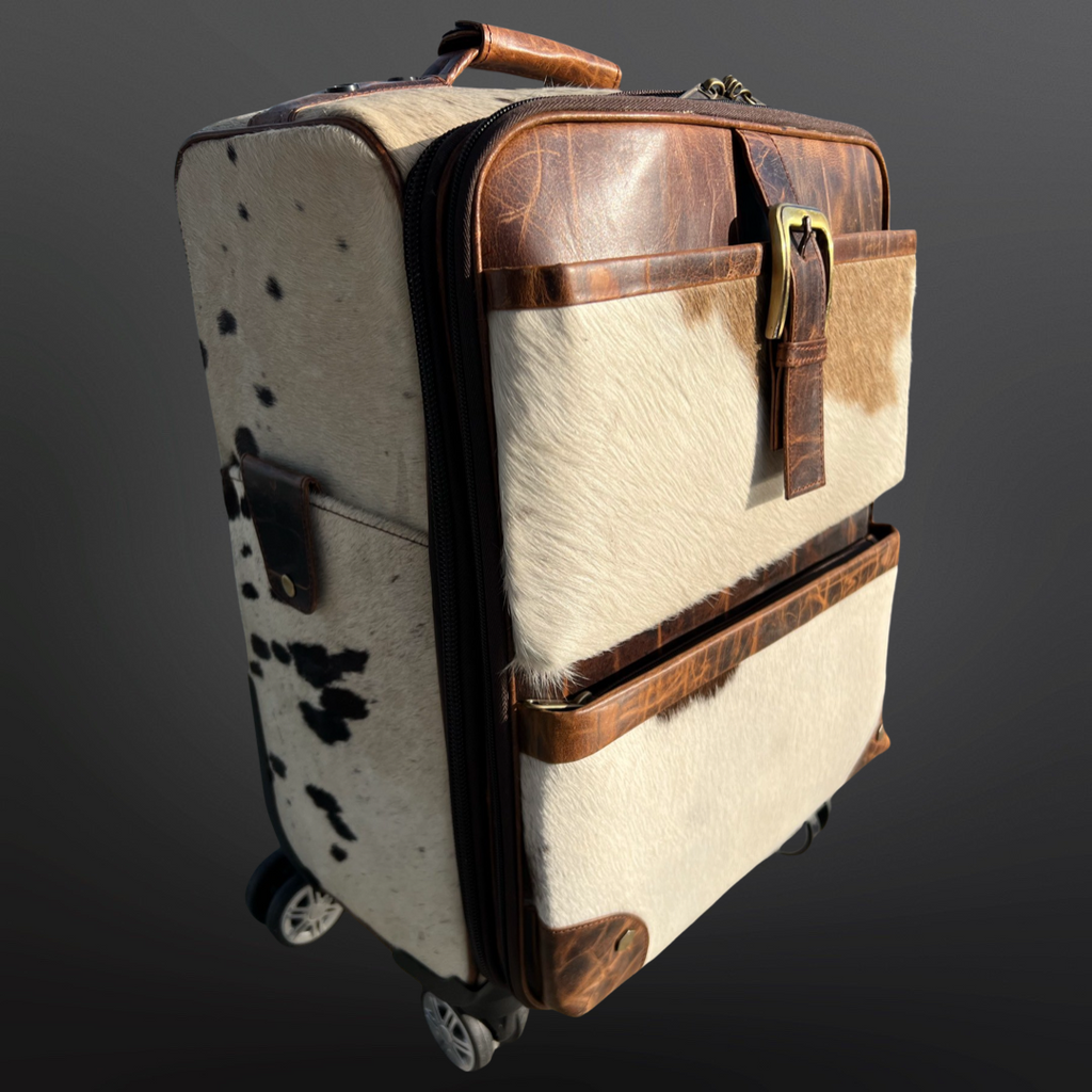 Western Leather Cowhide Covered Wheeled Travel Carry On Suitcase Lugga ...